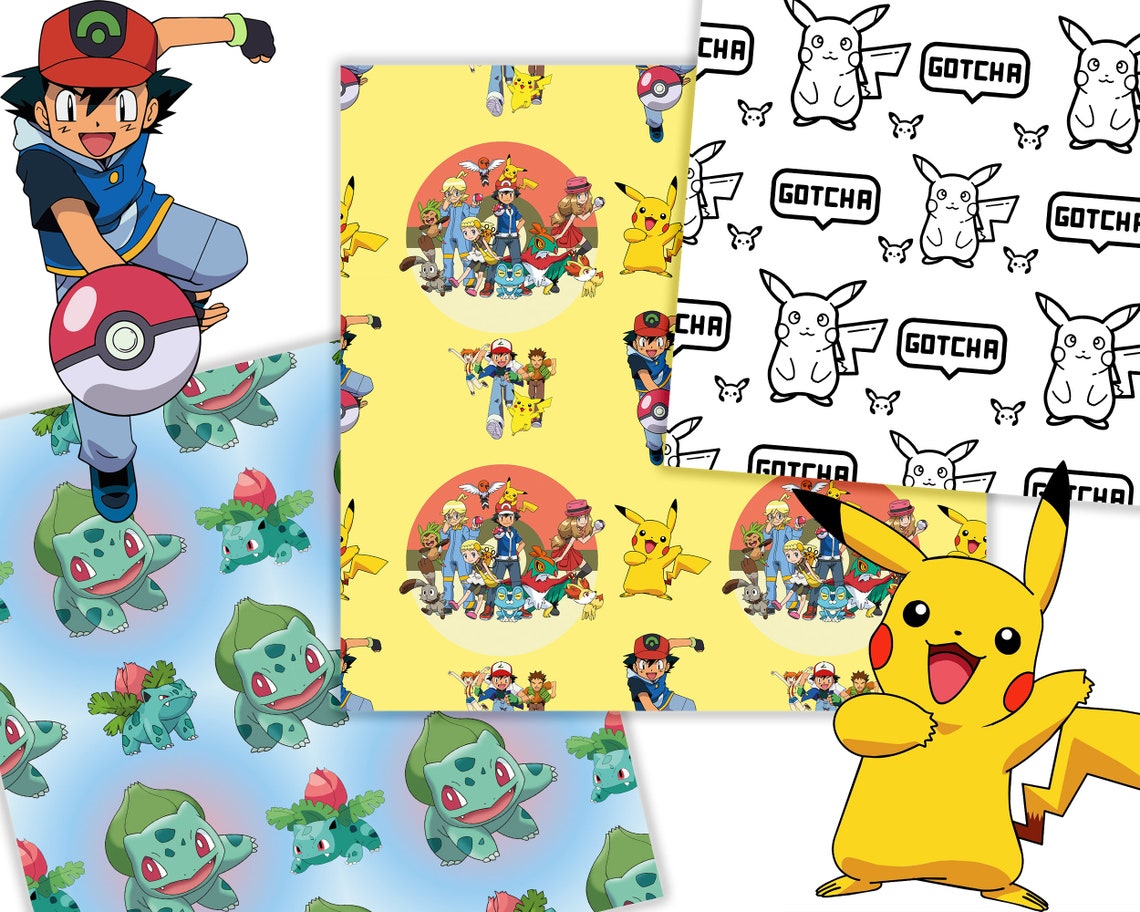 14 Pokemon Digital Paper, Maximum Quality 300 Dpi, Instant Download ...