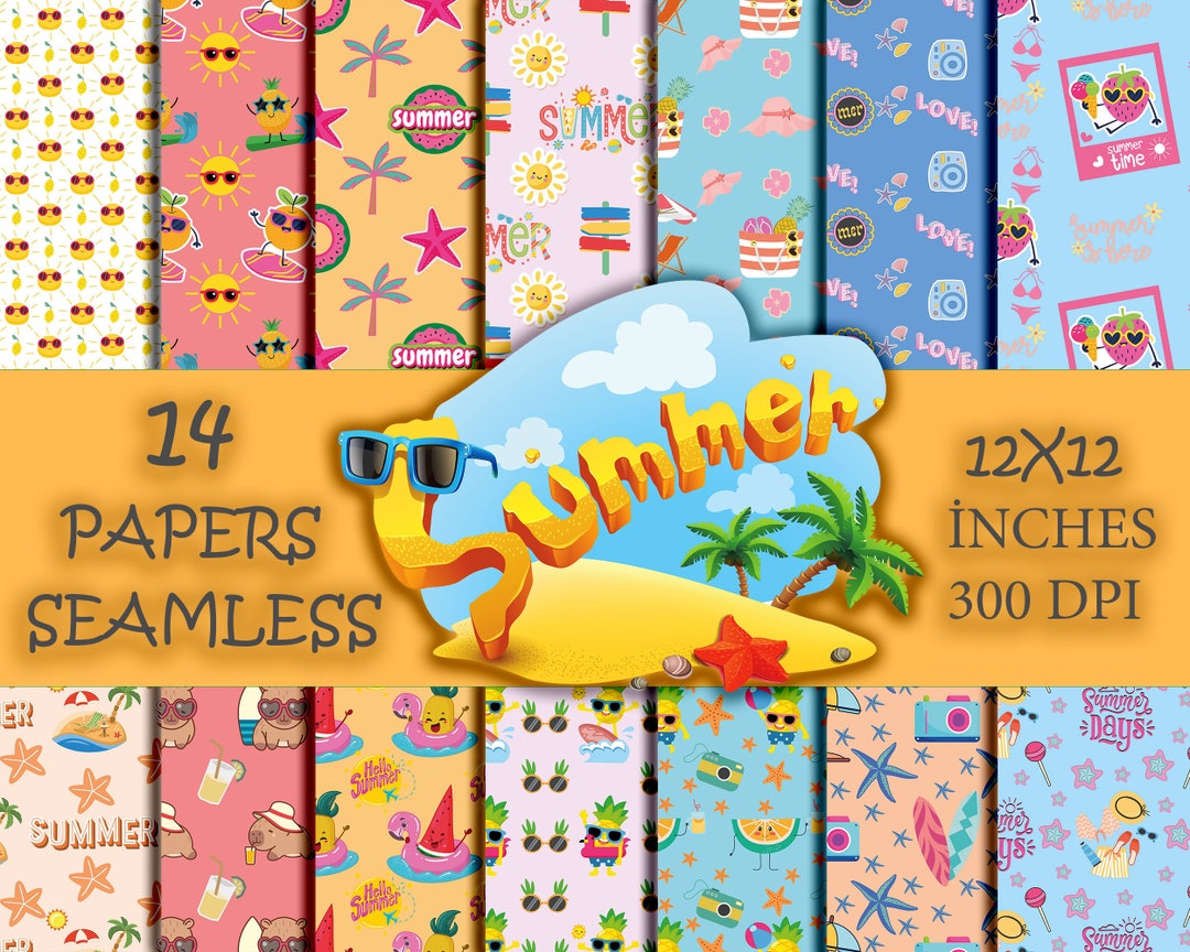 Summer Digital Paper Set, Beach Digital Paper, Watermelon Digital Paper ...