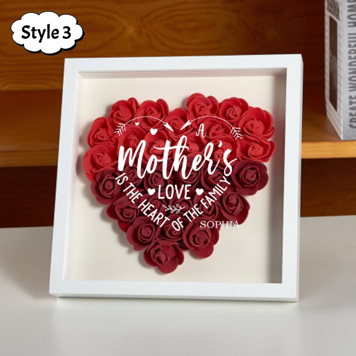Personalized Flower Heart Shadow Box for Mom, Roses Shadowbox With Name ...