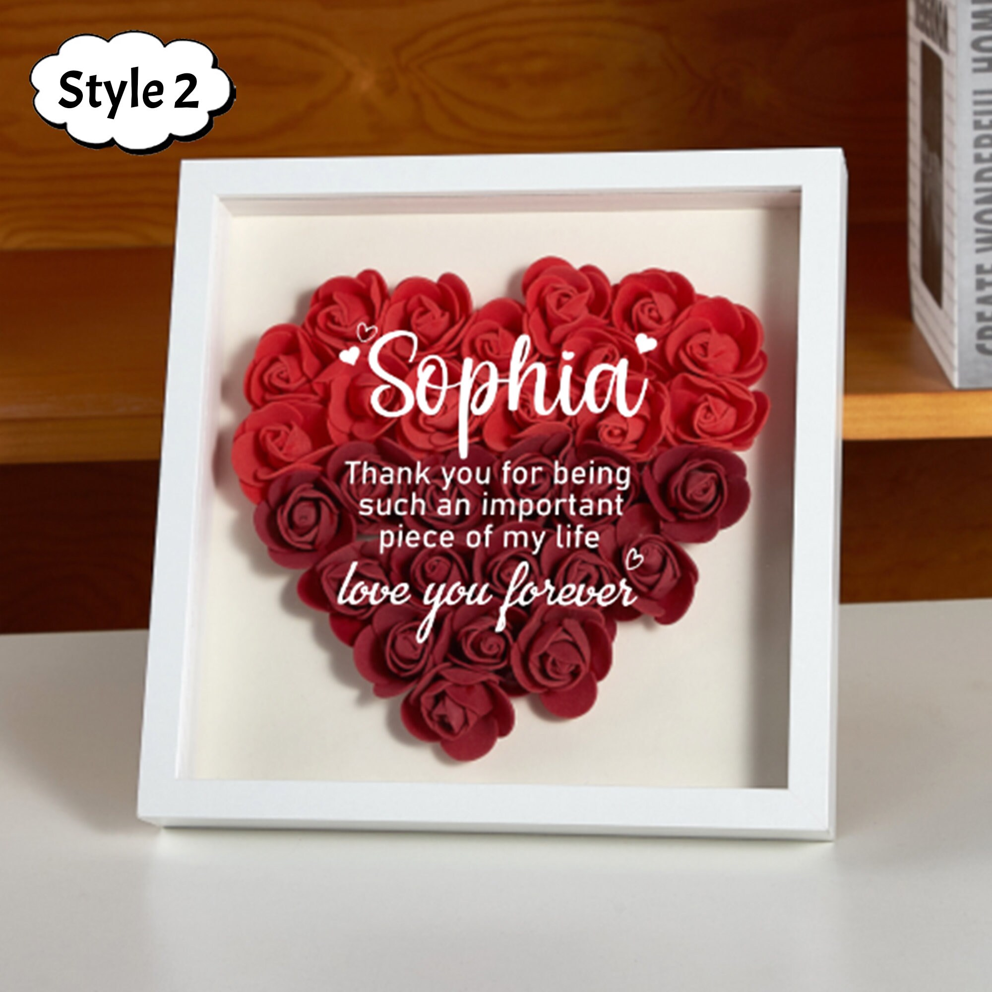 Personalized Flower Heart Shadow Box for Mom, Roses Shadowbox With Name ...