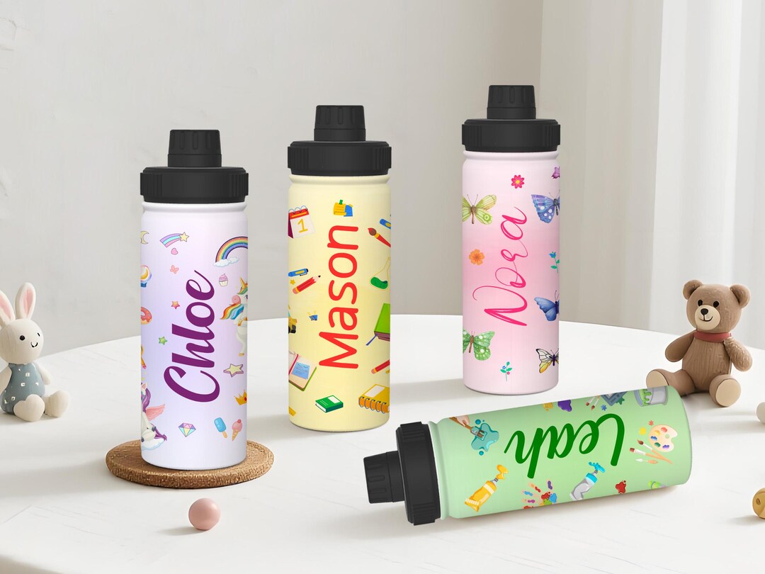 Custom Back to School Water Bottle for Kids, Personalized Name Tumbler ...