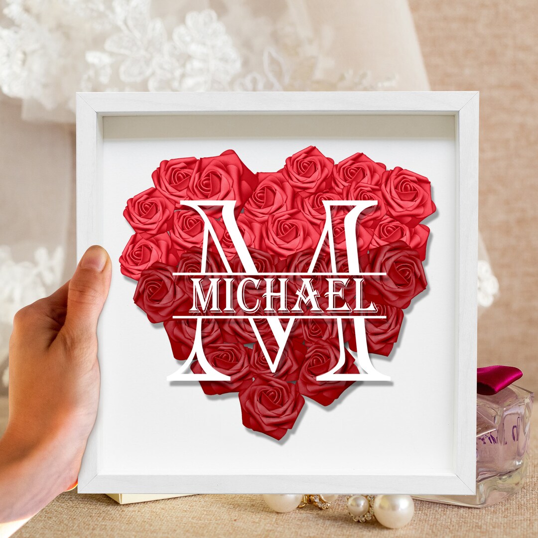 Personalized Flower Heart Shadow Box for Mom, Custom Roses Shadowbox ...
