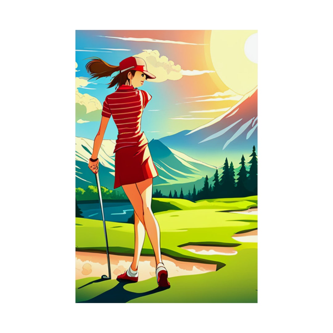 Anime Girl Japanese Golf Course Mountains Forest Raising Sun - Etsy