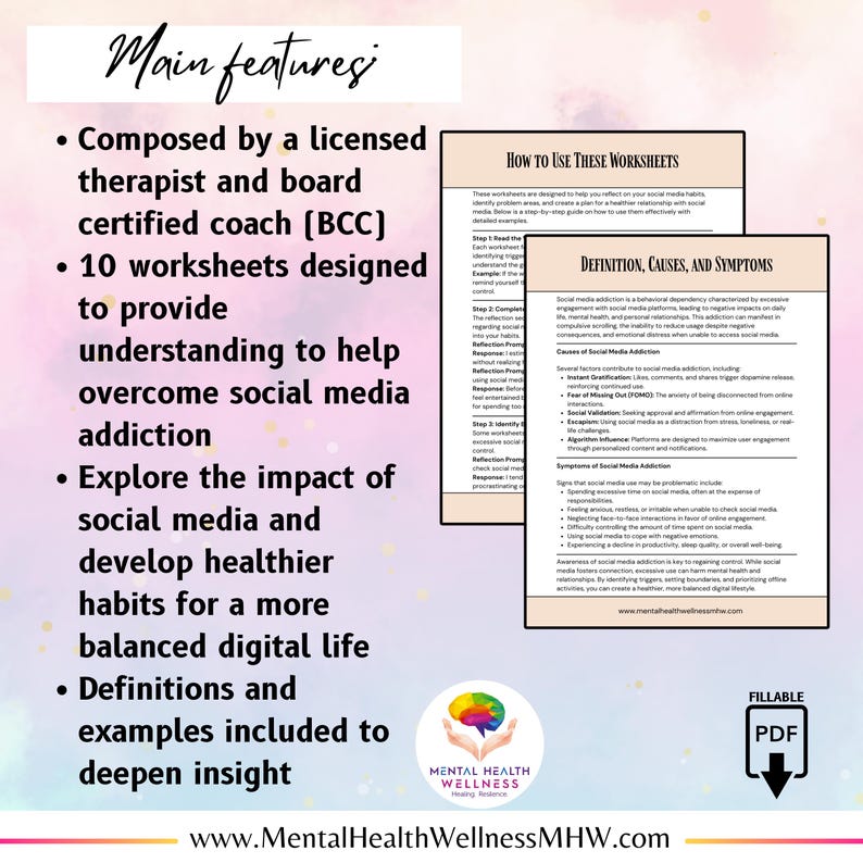 Social Media Addiction Worksheets 10 Pages, Digital Detox, Screen Time ...