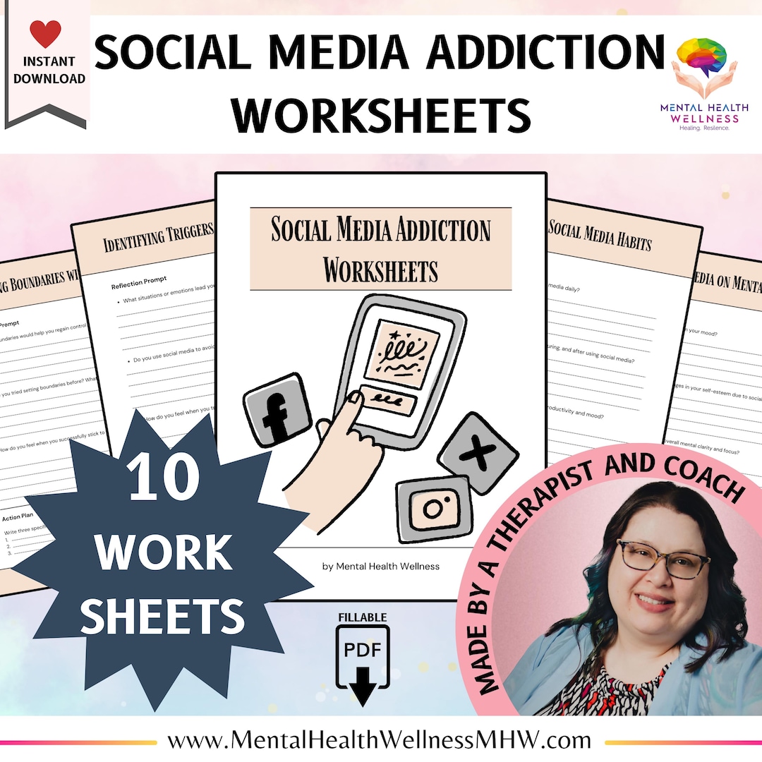 Social Media Addiction Worksheets 10 Pages, Digital Detox, Screen Time ...