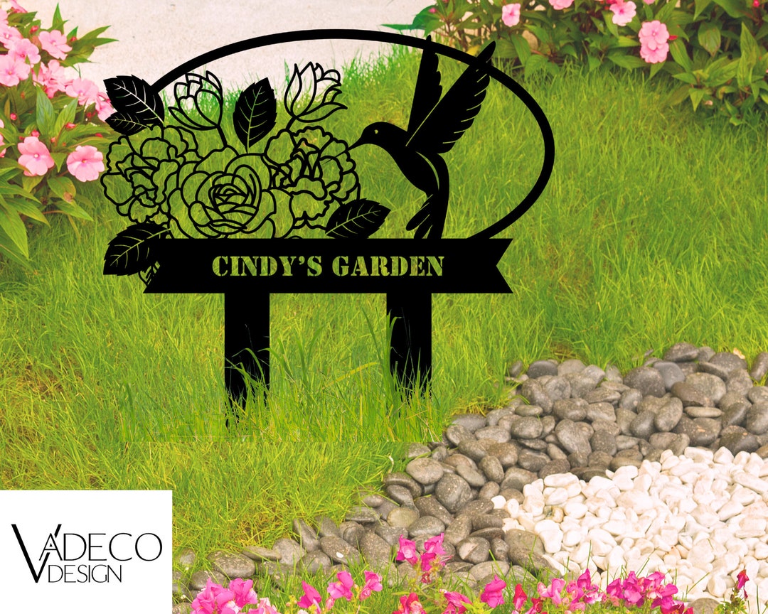 Floral Hummingbird Custom Metal Garden Sign Decor Bird With Stakes ...
