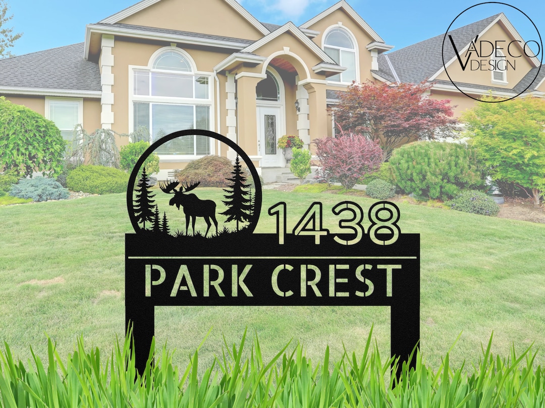 Personalized Modern Metal Address Sign With Stakes Address Sign Moose ...
