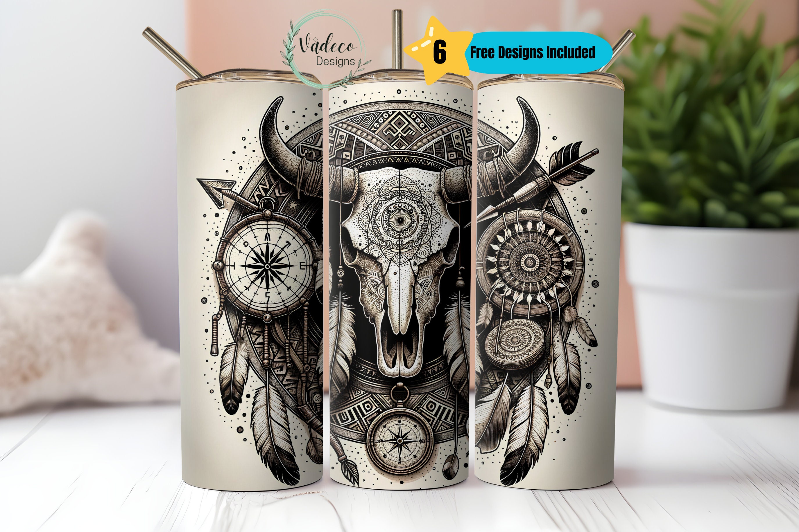 Boho Longhorn Cow Skulls Tumbler Wrap PNG Boho Cow Skull 20 Oz Tumbler ...