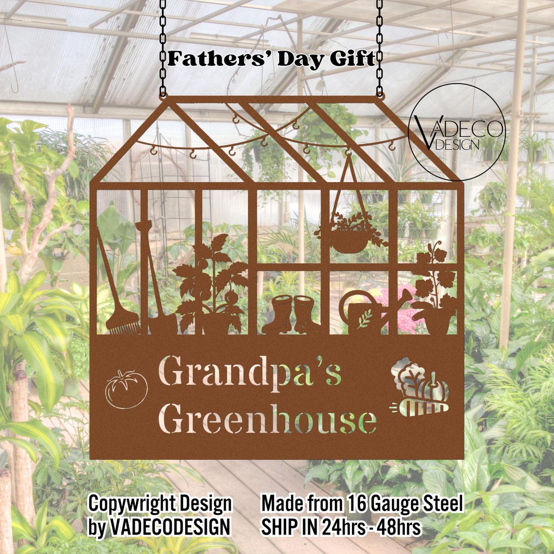 Custom Fathers Day Gift Greenhouse Sign Personalized Hanging Garden ...