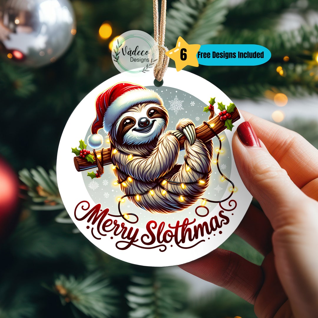 Watercolor Sloth Christmas Ornament Gift Sublimation Designs Sloth ...