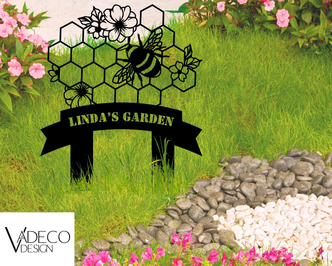 Custom Honey Bee Metal Garden Sign With Stakes Metal Yard Decor Custom ...