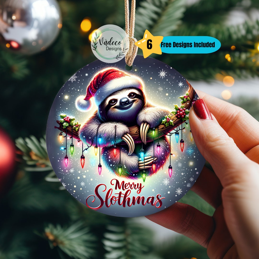 Watercolor Sloth Christmas Ornament Gift Sublimation Designs Sloth ...