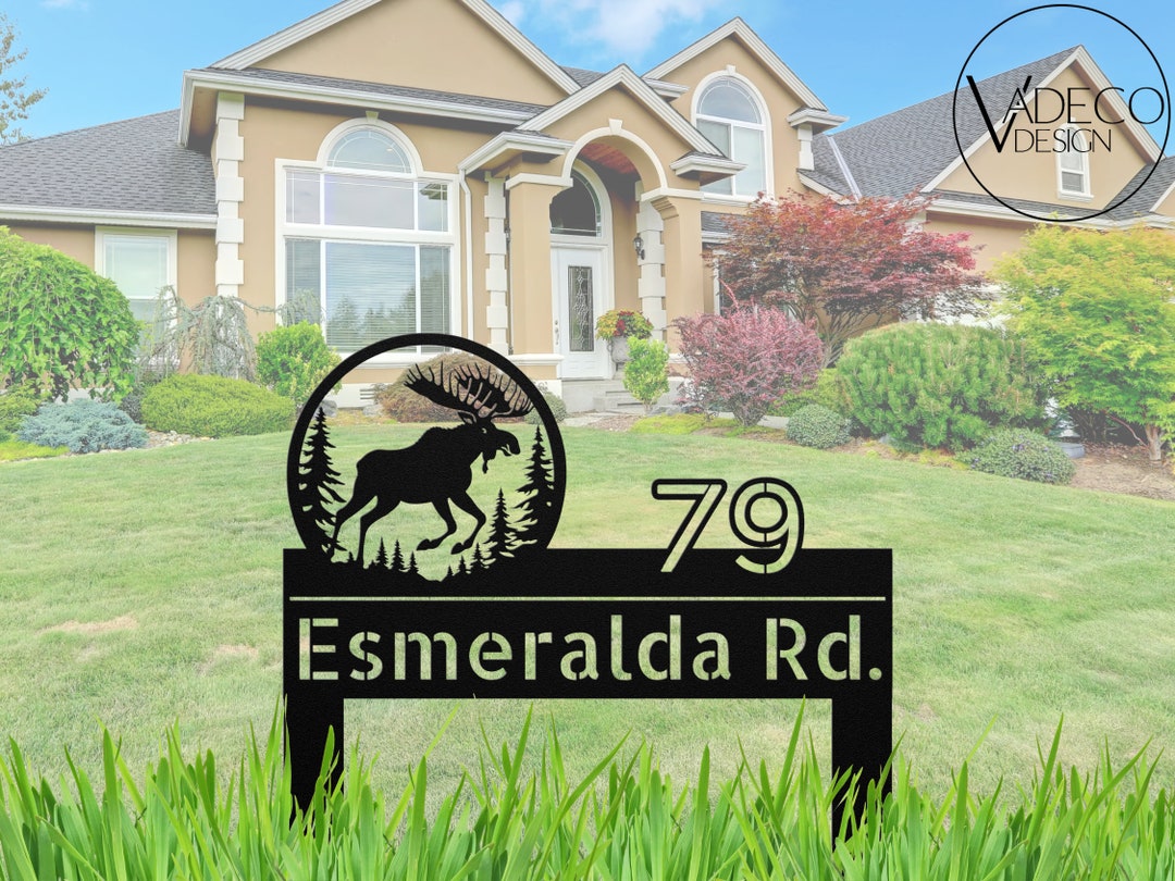 Personalized Modern Metal Address Sign With Stakes Address Sign Moose ...