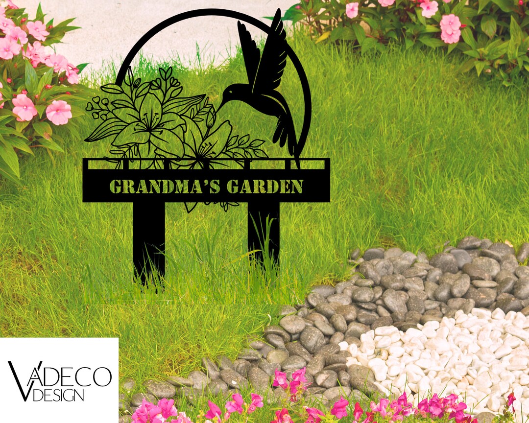 Floral Hummingbird Custom Metal Garden Sign Decor Bird With Stakes ...