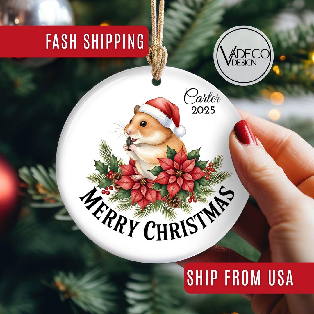 Hamster Christmas Ornament With Name, Animal Lover Decor, Xmas Gift ...