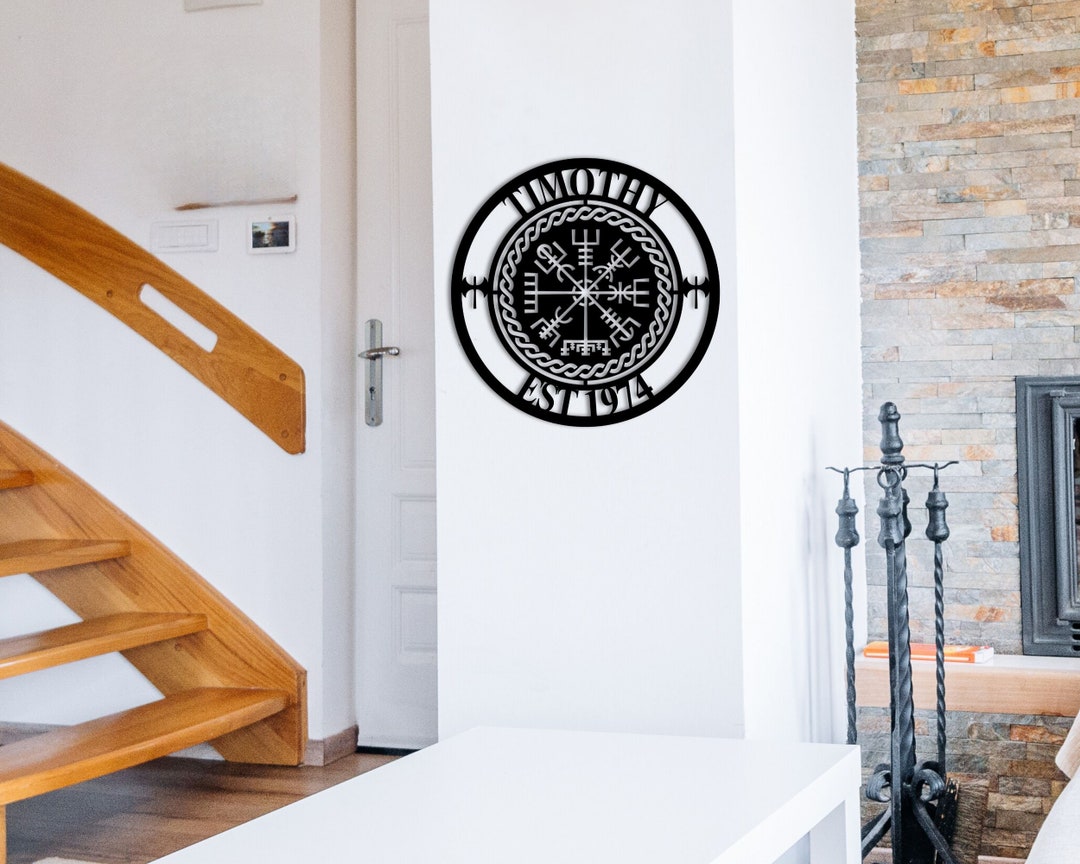 Custom Icelandic Vegvisir Wayfinder Metal Sign Vegvisir Wall Art Custom ...