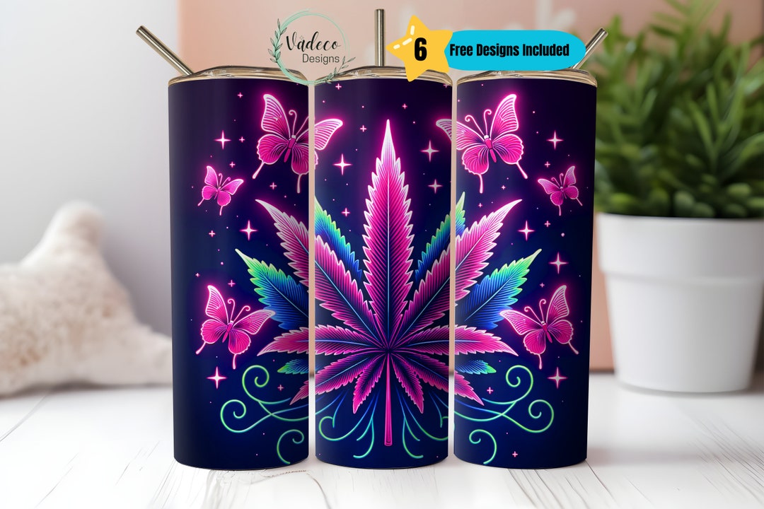 Cannabis Weed Marijuana Neon Tumbler PNG 20oz Skinny Tumbler Design ...