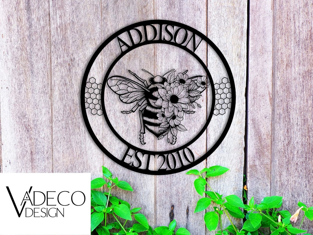 Custom Honey Bee Sign Personalized Metal Bee Decor Custom Garden Sign ...