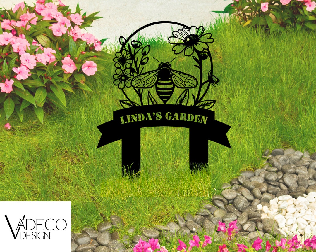 Custom Honey Bee Metal Garden Sign With Stakes Metal Yard Decor Custom ...