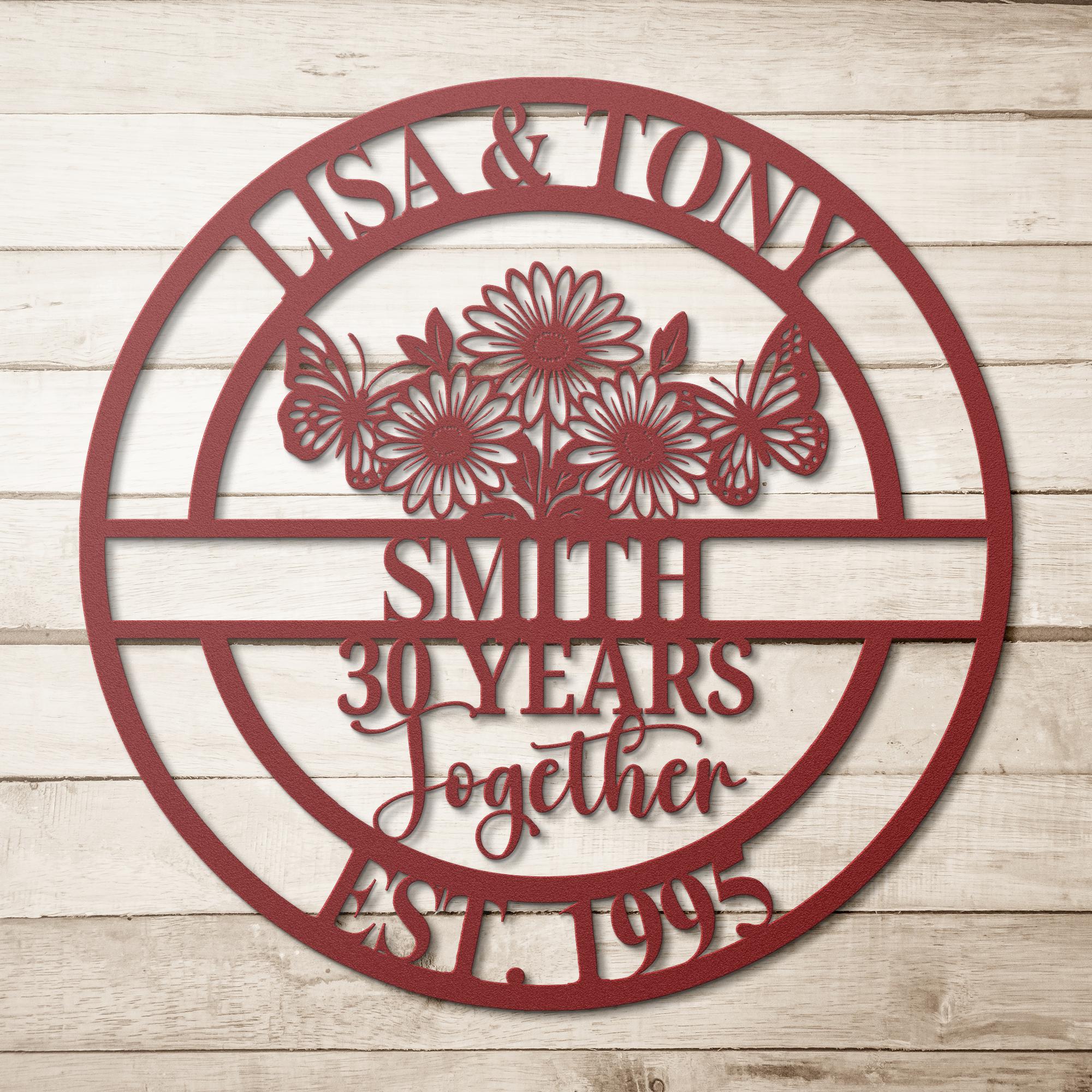 Custom 30 Years Together Floral Anniversary Gift Metal Sign 25 Years ...