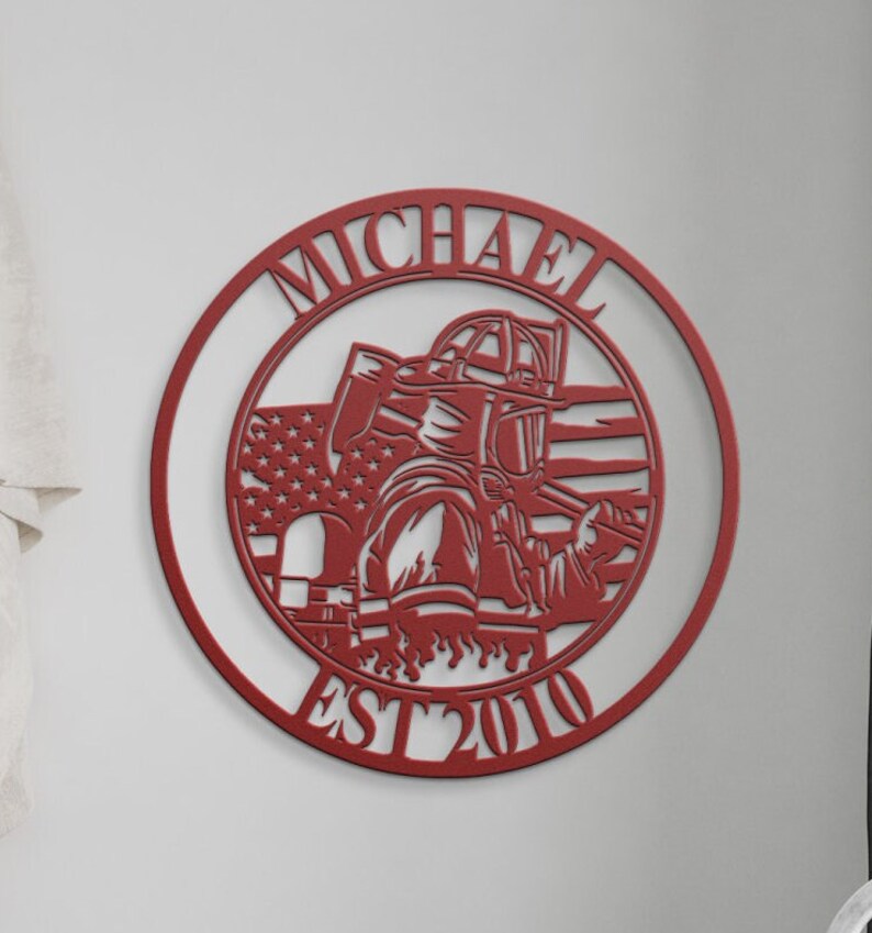 Custom Name US Firefighter Monogram Personalized Metal Sign Fireman ...