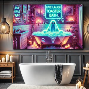 Live, Laugh, Toaster Bath Tropical Gothic Bathroom Canvas, Funny Ghost ...