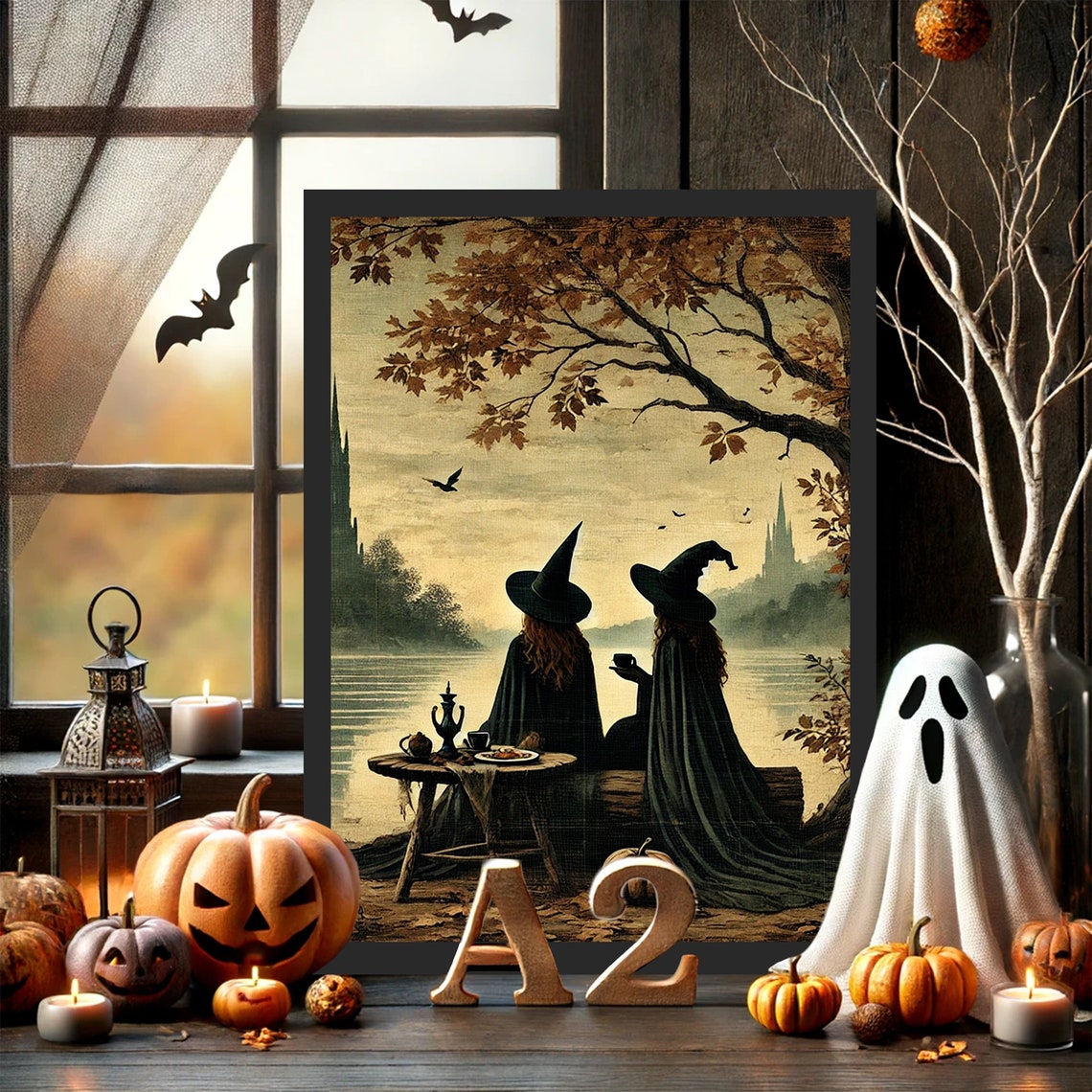 Two Witch Best Friend Canvas, Witch Art Poster, Witch Poster, Witchy ...