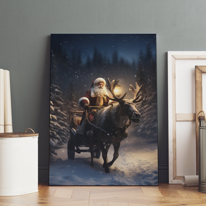 Christmas Santa Painting, Santa Picture, Santa Canvas Print, Vintage Santa Art Print, Santa With ...