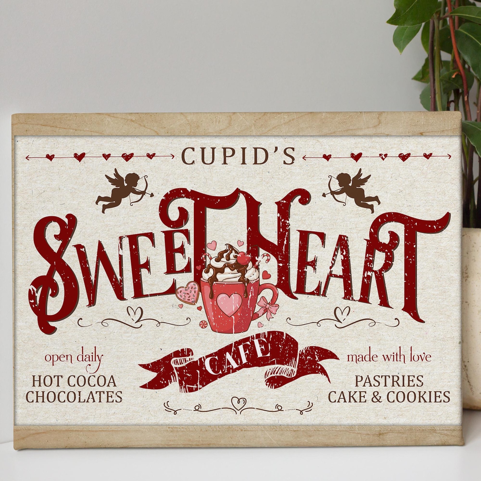 Cupid's Sweetheart Cafe Cocoa Bar Valentines Day Sign, Vintage Kitchen ...