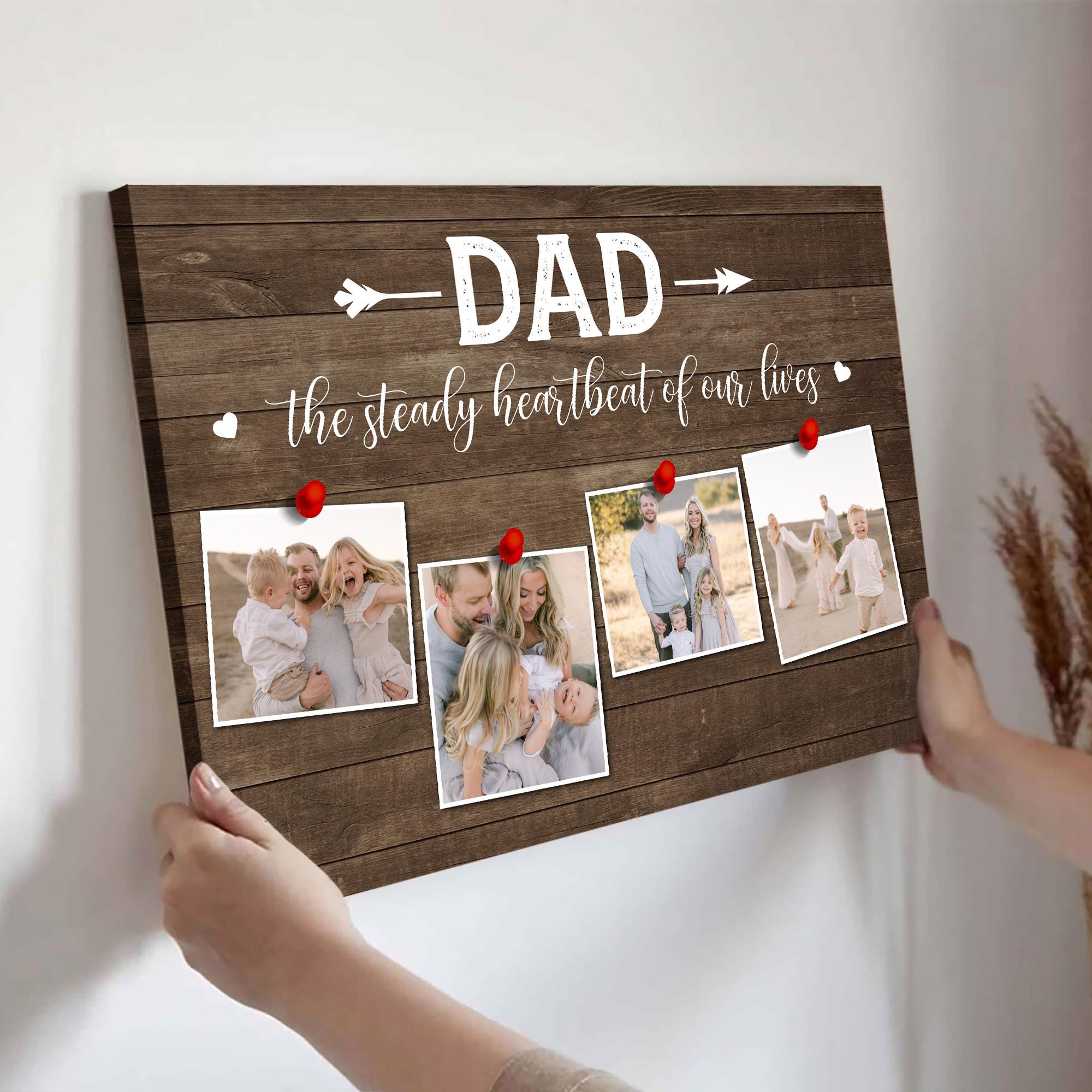 Dad Photo Canvas Gift, Rustic Wood Design, Personalized Family Wall Art ...