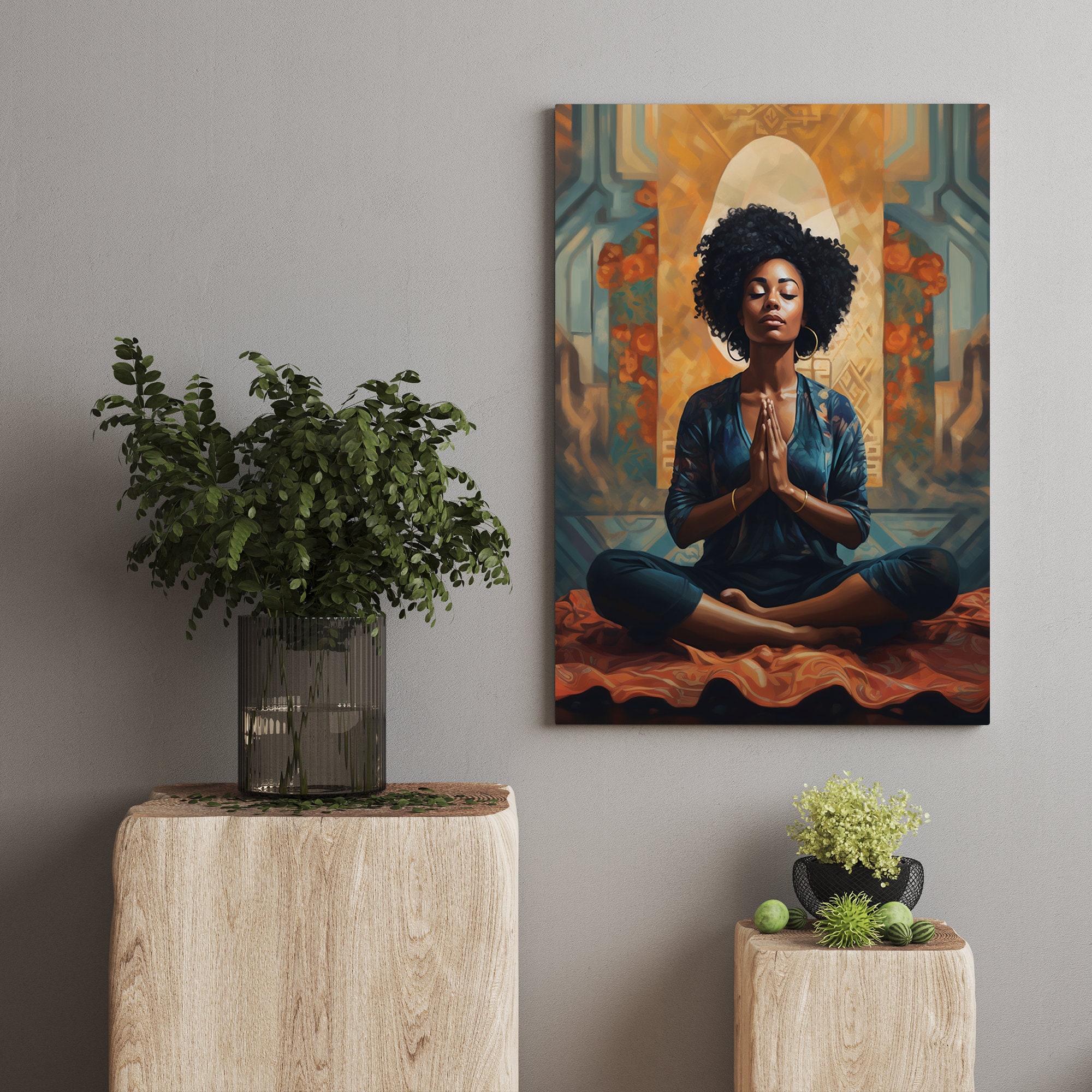Meditating Black Woman, Black Girl Yoga Meditating Poster, Black Woman ...