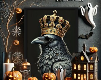 Portrait of a Raven With Crown, King, Vintage Poster, Art, Poster ...