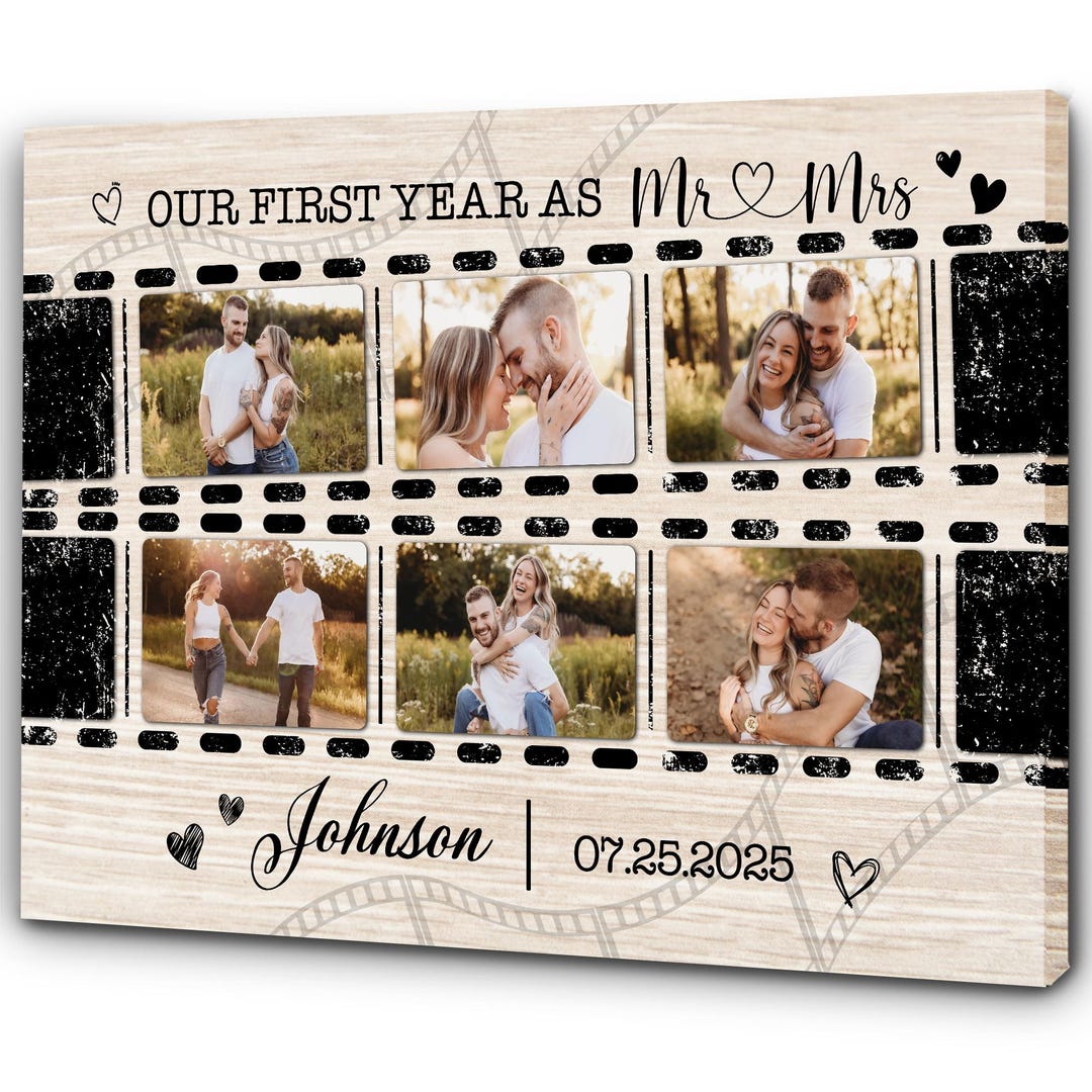 Our First Year Photo Collage Canvas, Personalized Wedding Anniversary ...