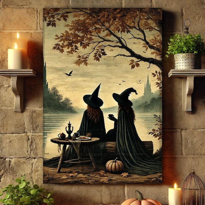 Two Witch Best Friend Canvas, Witch Art Poster, Witch Poster, Witchy ...