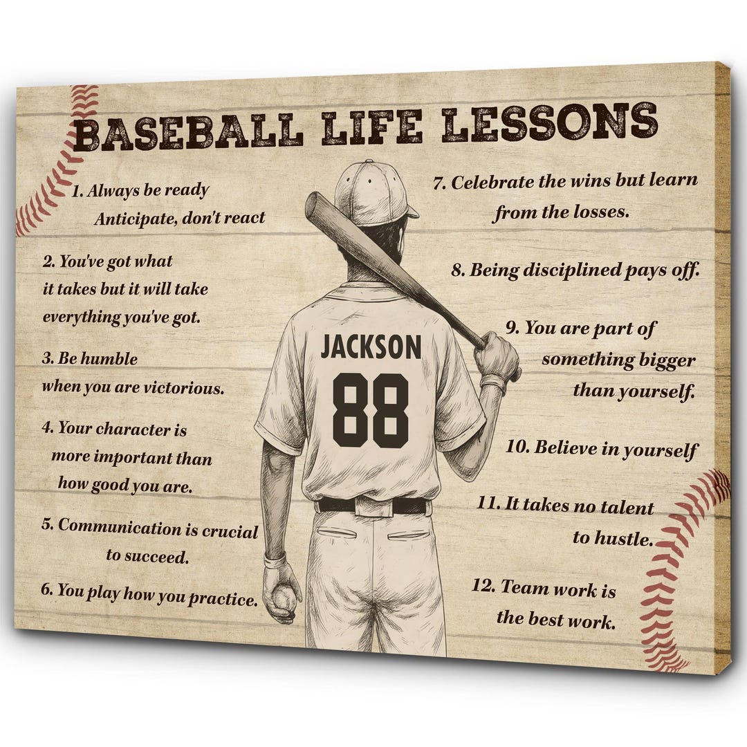 Personalized Baseball Life Lessons Canvas, Custom Player Name & Number ...