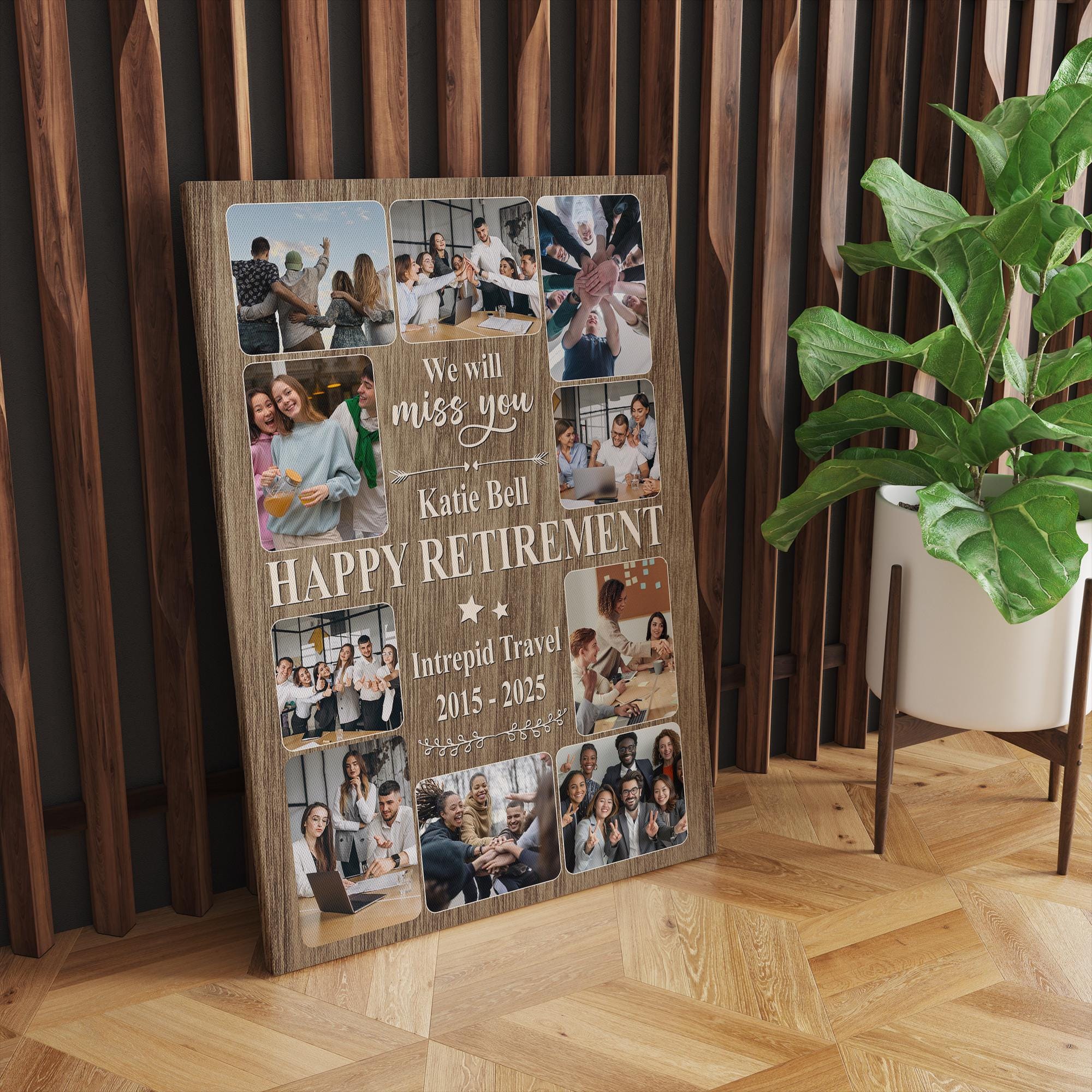 Custom Retirement Canvas Gift, Vintage Style Photo Collage, Team ...