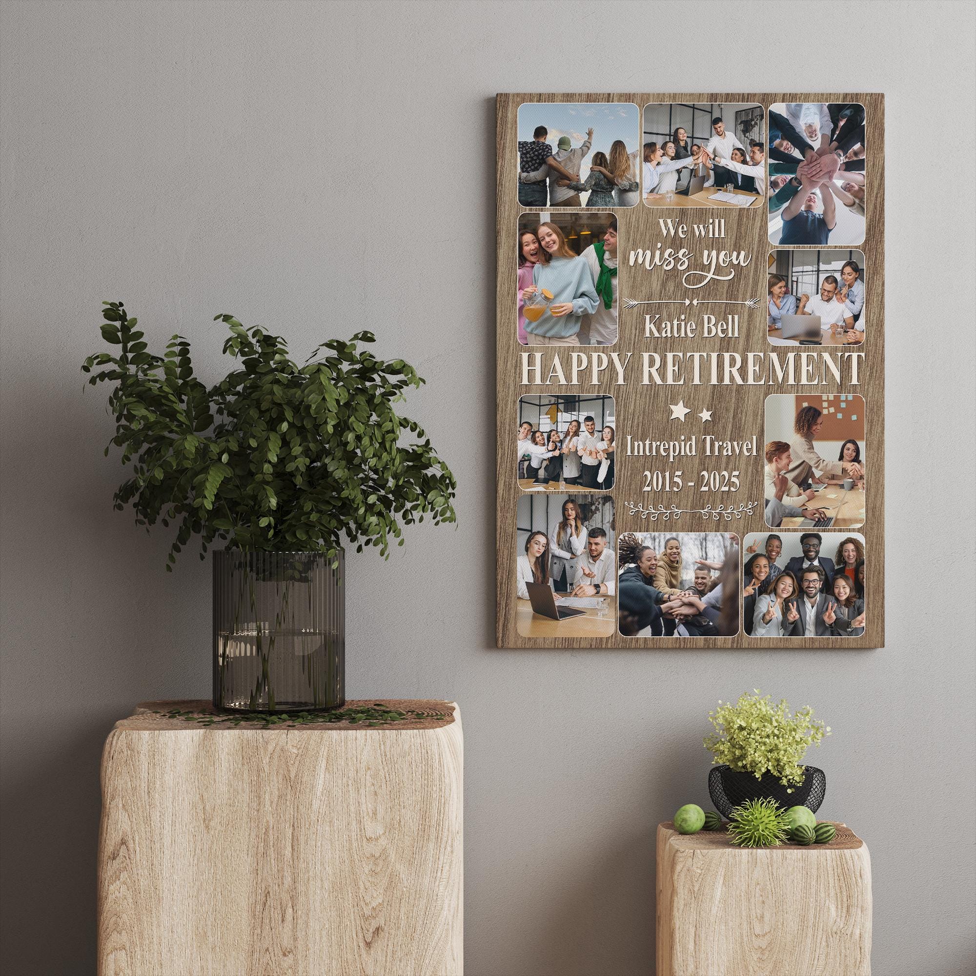 Custom Retirement Canvas Gift, Vintage Style Photo Collage, Team ...