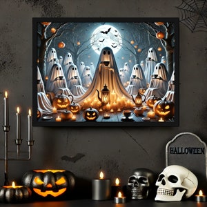Halloween Wall Art Canvas, Ghost Tea Party Canvas, Gothic Art ...