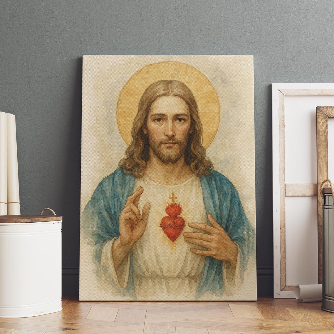 Watercolor Sacred Heart of Jesus Print, Classic Christ Portrait With ...