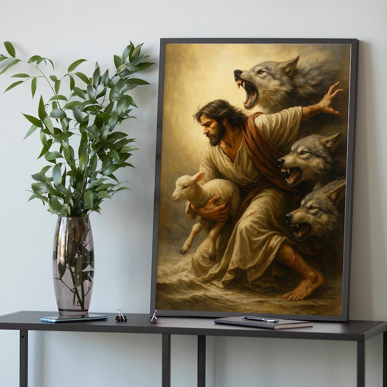 Jesus Protecting the Lamb Canvas, Christian Gift, Spiritual Wall Art ...