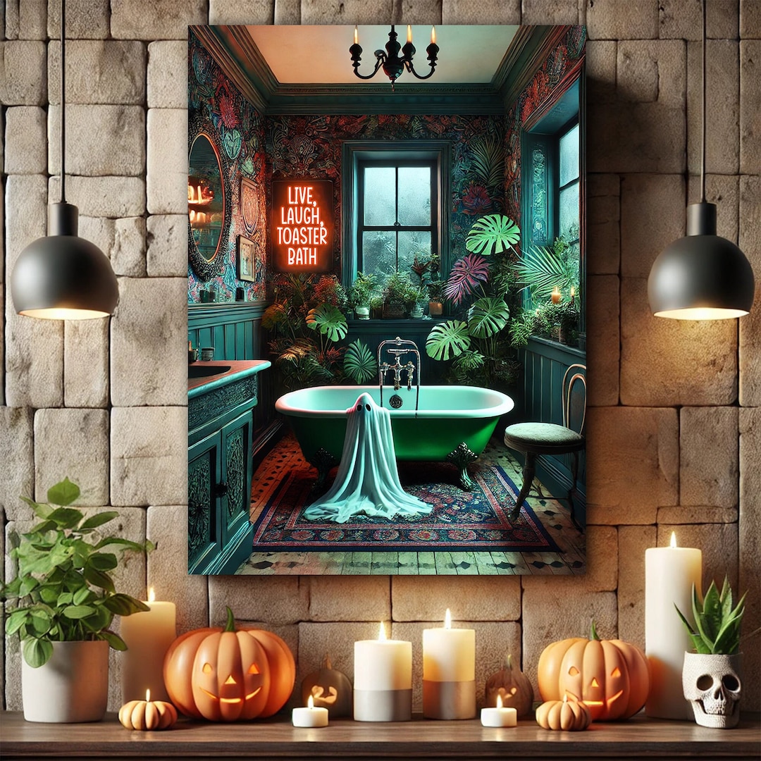 Live, Laugh, Toaster Bath Tropical Gothic Bathroom Canvas, Funny Ghost ...