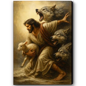 Picture Jesus Protecting Lamb From Wolves - Etsy