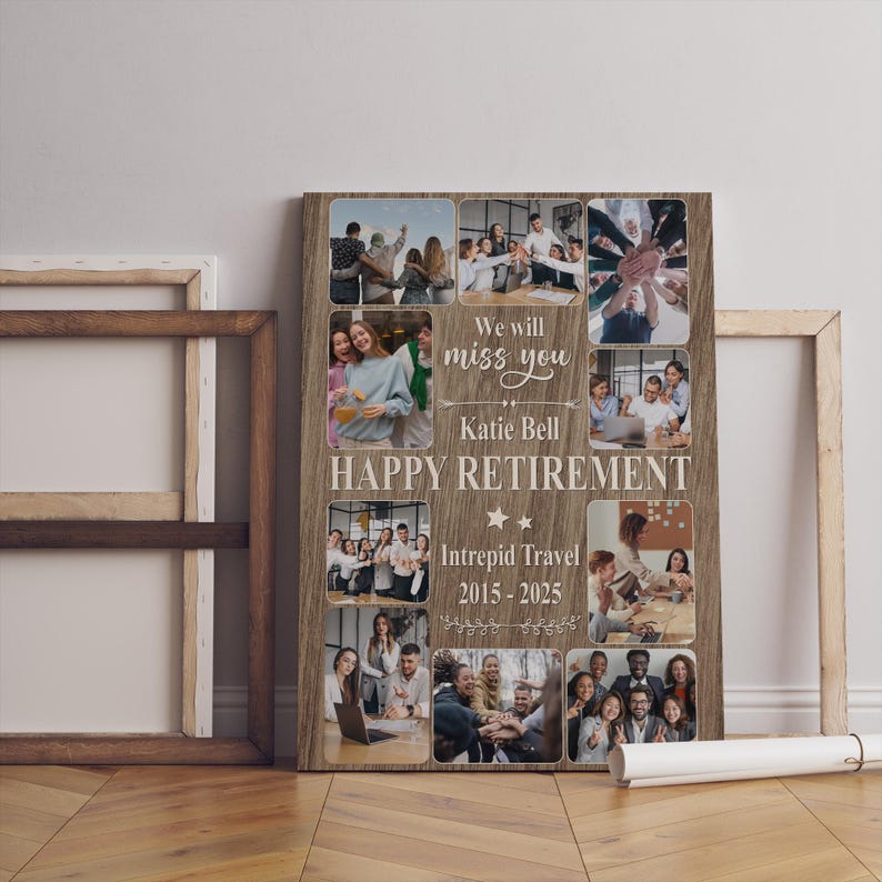 Custom Retirement Canvas Gift, Vintage Style Photo Collage, Team ...