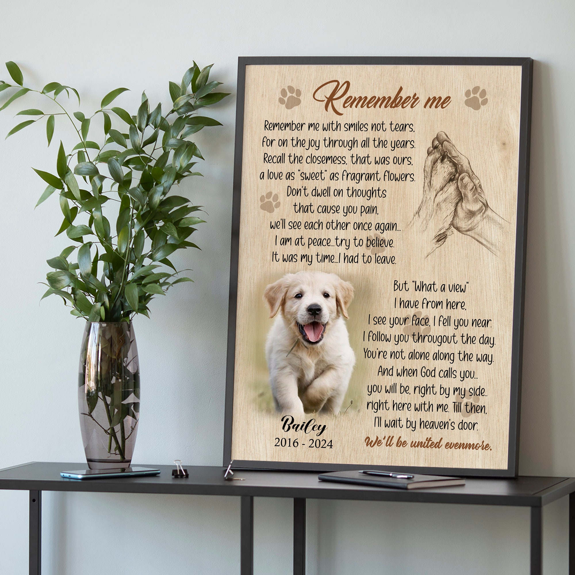 Custom Dog Memorial Passing Gift Pet Loss Frame Portrait Photo Canvas ...