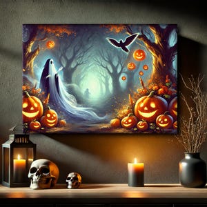Ghost in the Woods With Pumpkins Canvas, Dark Academia, Cottage Core ...