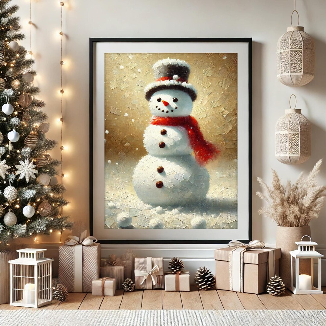 Christmas Snowman Canvas, Vintage Christmas Art Canvas, Christmas ...