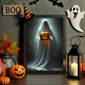 Ghost in With Pumpkin Canvas, Dark Academia, Cottage Core Spooky Decor ...