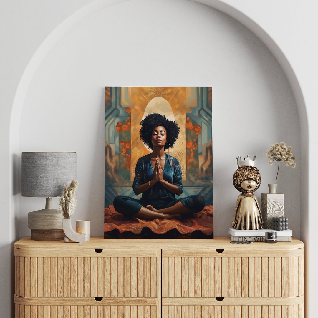 Meditating Black Woman, Black Girl Yoga Meditating Poster, Black Woman ...