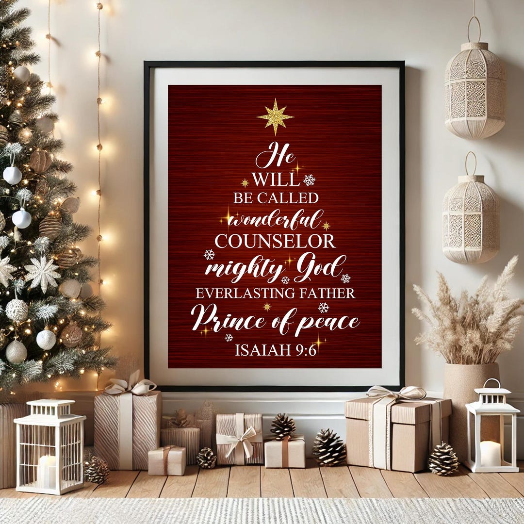 Red Winter Christian Christmas Tree Wall Art Decor, Christmas Bible ...