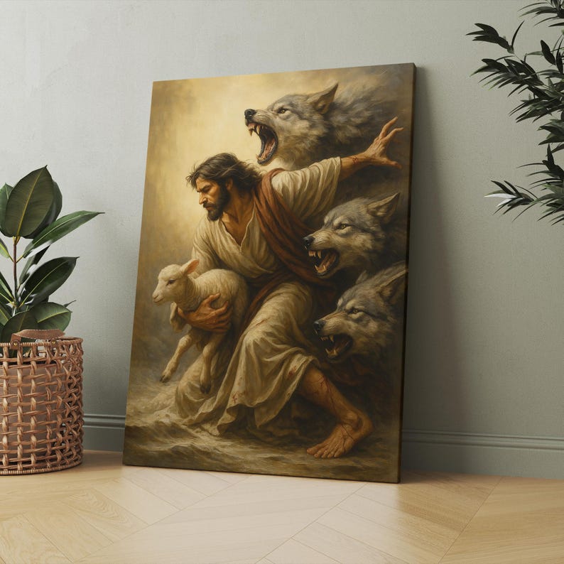 Jesus Protecting the Lamb Canvas, Christian Gift, Spiritual Wall Art ...